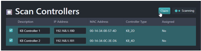 Add a KB Controller via Scan